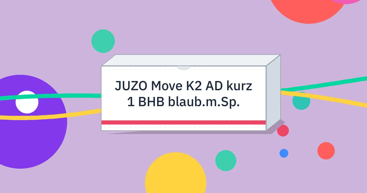 Symbolbild: Packung mit der Aufschrift JUZO Move K2 AD kurz 1 BHB blaub.m.Sp. (PZN 18540576) – Verfügbarkeit und Bezug in Apotheken in Frankfurt am Main