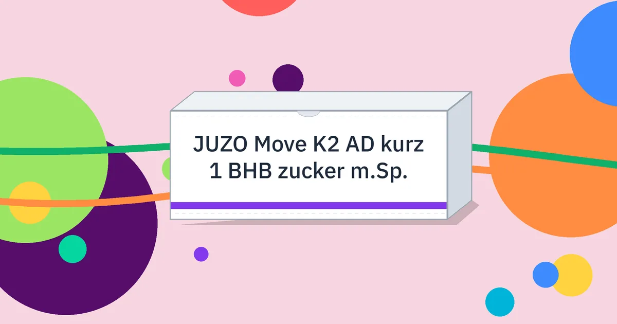Symbolbild: Packung mit der Aufschrift JUZO Move K2 AD kurz 1 BHB zucker m.Sp. (PZN 18508845) – Verfügbarkeit und Bezug in Apotheken in Frankfurt am Main