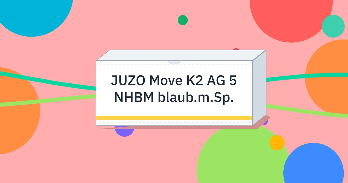 Symbolbild: Packung mit der Aufschrift JUZO Move K2 AG 5 NHBM blaub.m.Sp. (PZN 18554928) – Verfügbarkeit und Bezug in Apotheken in Frankfurt am Main