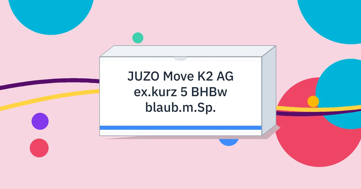 Symbolbild: Packung mit der Aufschrift JUZO Move K2 AG ex.kurz 5 BHBw blaub.m.Sp. (PZN 18563896) – Verfügbarkeit und Bezug in Apotheken in Frankfurt am Main