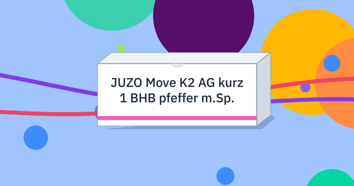Symbolbild: Packung mit der Aufschrift JUZO Move K2 AG kurz 1 BHB pfeffer m.Sp. (PZN 16637521) – Verfügbarkeit und Bezug in Apotheken in Frankfurt am Main