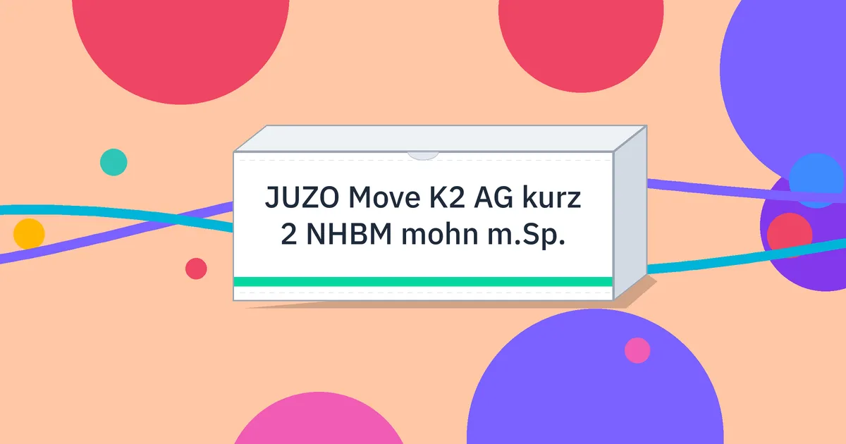 Symbolbild: Packung mit der Aufschrift JUZO Move K2 AG kurz 2 NHBM mohn m.Sp. (PZN 18558926) – Verfügbarkeit und Bezug in Apotheken in Frankfurt am Main