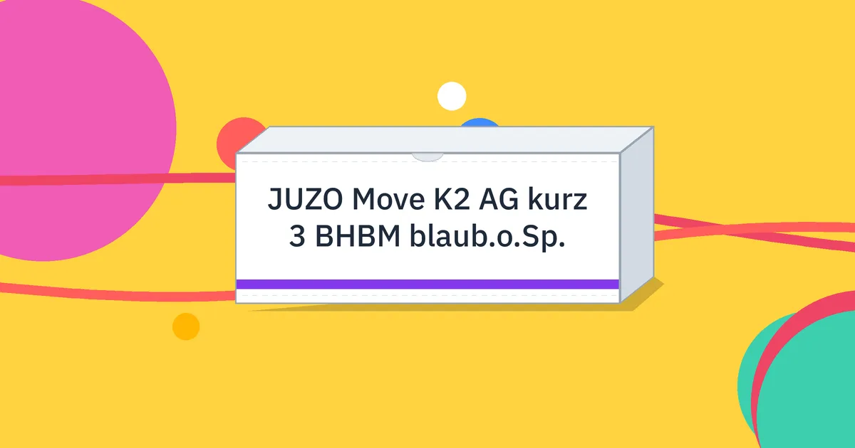 Symbolbild: Packung mit der Aufschrift JUZO Move K2 AG kurz 3 BHBM blaub.o.Sp. (PZN 18562106) – Verfügbarkeit und Bezug in Apotheken in Frankfurt am Main