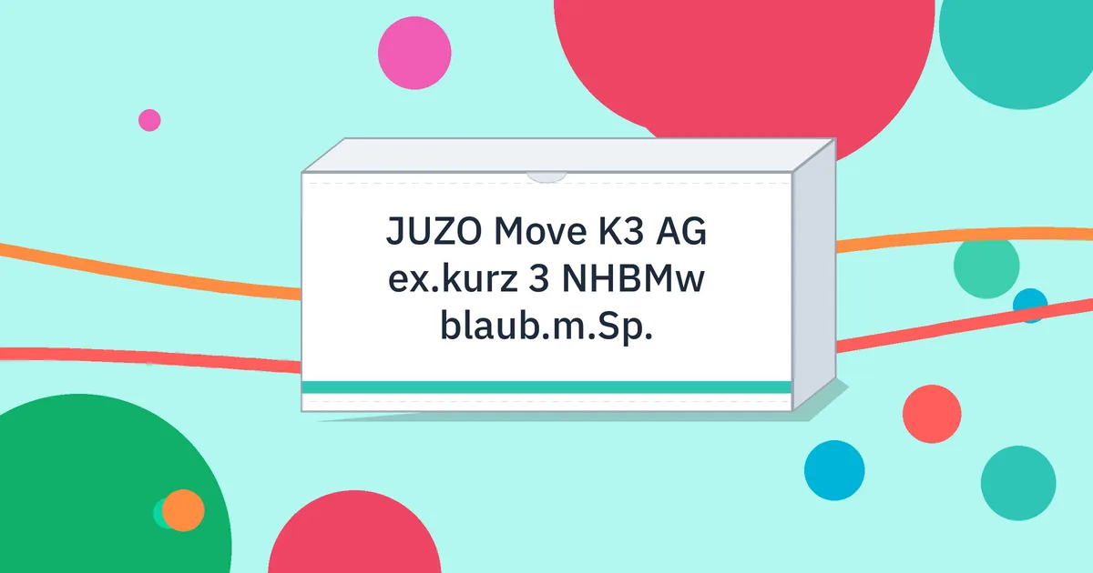 Symbolbild: Packung mit der Aufschrift JUZO Move K3 AG ex.kurz 3 NHBMw blaub.m.Sp. (PZN 18594721) – Verfügbarkeit und Bezug in Apotheken in Frankfurt am Main