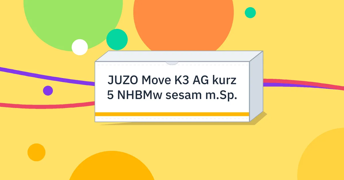 Symbolbild: Packung mit der Aufschrift JUZO Move K3 AG kurz 5 NHBMw sesam m.Sp. (PZN 18579006) – Verfügbarkeit und Bezug in Apotheken in Frankfurt am Main