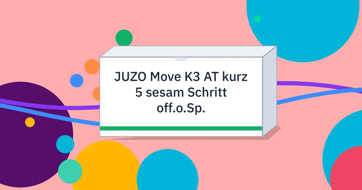 Symbolbild: Packung mit der Aufschrift JUZO Move K3 AT kurz 5 sesam Schritt off.o.Sp. (PZN 20685193) – Verfügbarkeit und Bezug in Apotheken in Frankfurt am Main