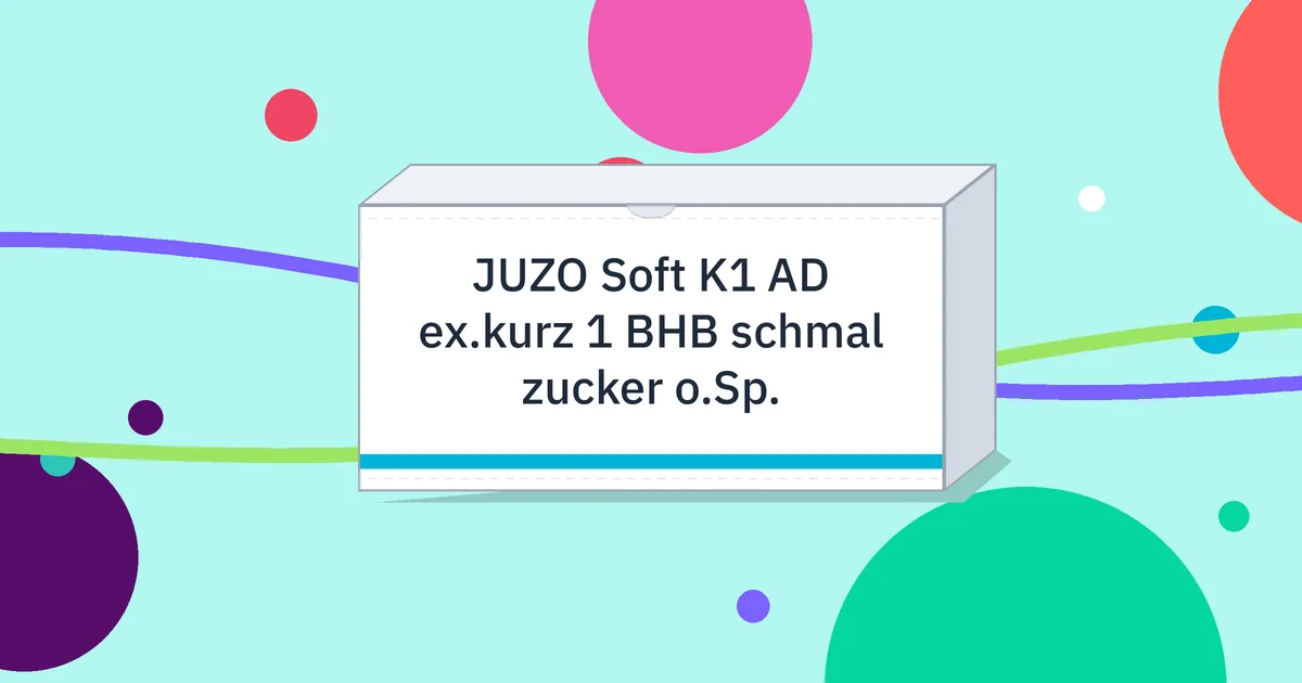 Symbolbild: Packung mit der Aufschrift JUZO Soft K1 AD ex.kurz 1 BHB schmal zucker o.Sp. (PZN 15464076) – Verfügbarkeit und Bezug in Apotheken in Frankfurt am Main