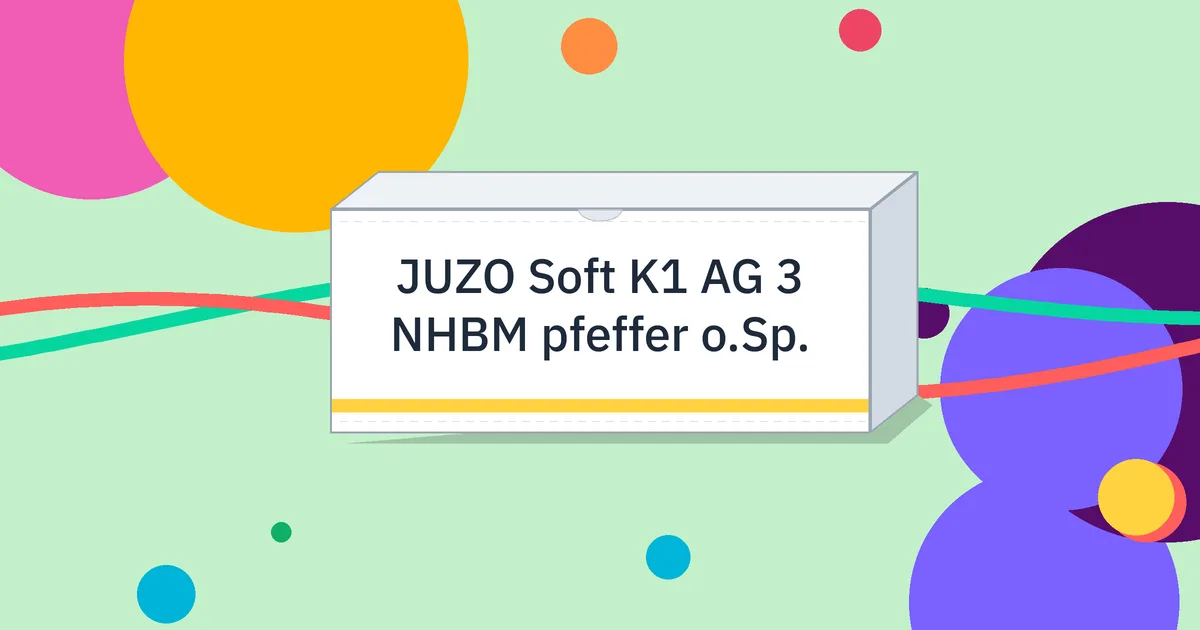 Symbolbild: Packung mit der Aufschrift JUZO Soft K1 AG 3 NHBM pfeffer o.Sp. (PZN 14995742) – Verfügbarkeit und Bezug in Apotheken in Frankfurt am Main