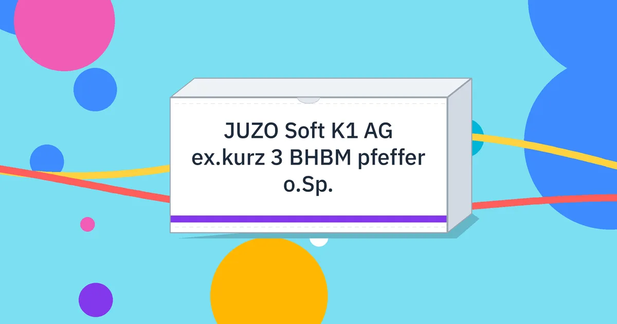 Symbolbild: Packung mit der Aufschrift JUZO Soft K1 AG ex.kurz 3 BHBM pfeffer o.Sp. (PZN 14858117) – Verfügbarkeit und Bezug in Apotheken in Frankfurt am Main