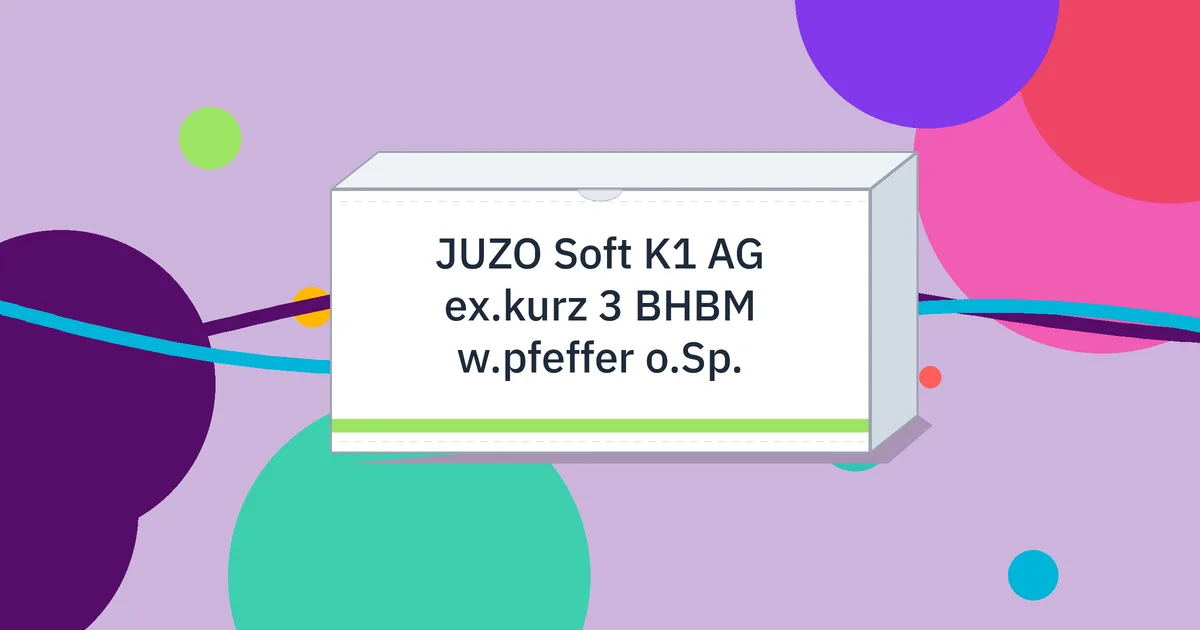 Symbolbild: Packung mit der Aufschrift JUZO Soft K1 AG ex.kurz 3 BHBM w.pfeffer o.Sp. (PZN 14866016) – Verfügbarkeit und Bezug in Apotheken in Frankfurt am Main