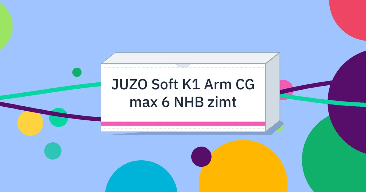 Symbolbild: Packung mit der Aufschrift JUZO Soft K1 Arm CG max 6 NHB zimt (PZN 15508856) – Verfügbarkeit und Bezug in Apotheken in Frankfurt am Main