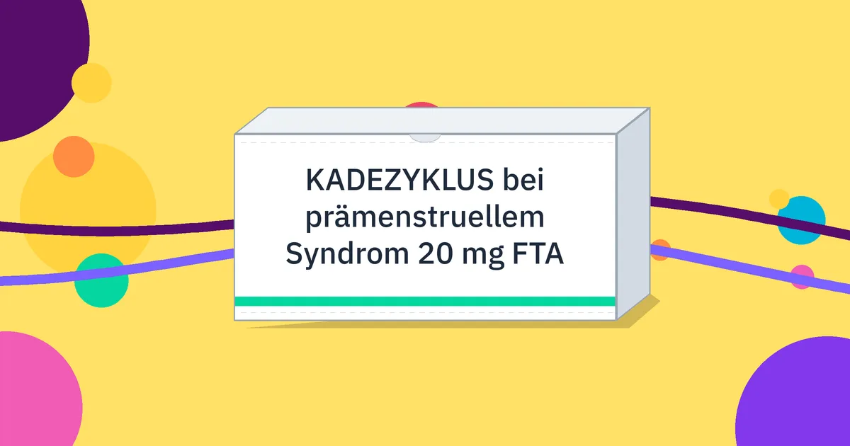 Symbolbild: Packung mit der Aufschrift KADEZYKLUS bei prämenstruellem Syndrom 20 mg FTA (PZN 19725881) – Verfügbarkeit und Bezug in Apotheken in Frankfurt am Main