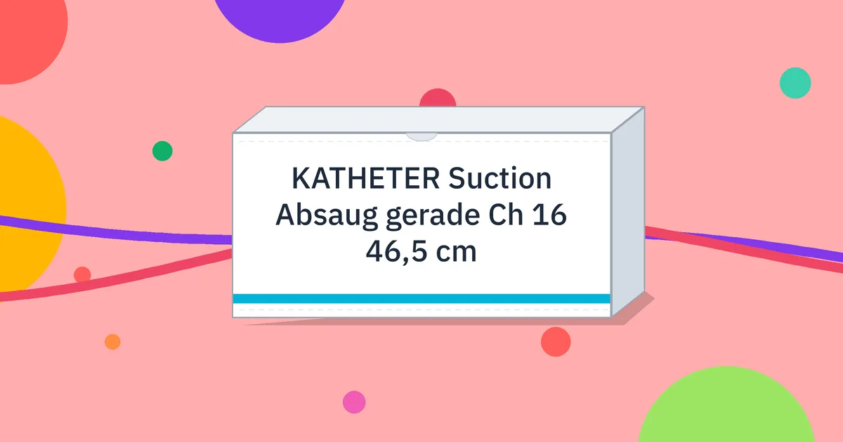Symbolbild: Packung mit der Aufschrift KATHETER Suction Absaug gerade Ch 16 46,5 cm (PZN 02197107) – Verfügbarkeit und Bezug in Apotheken in Frankfurt am Main