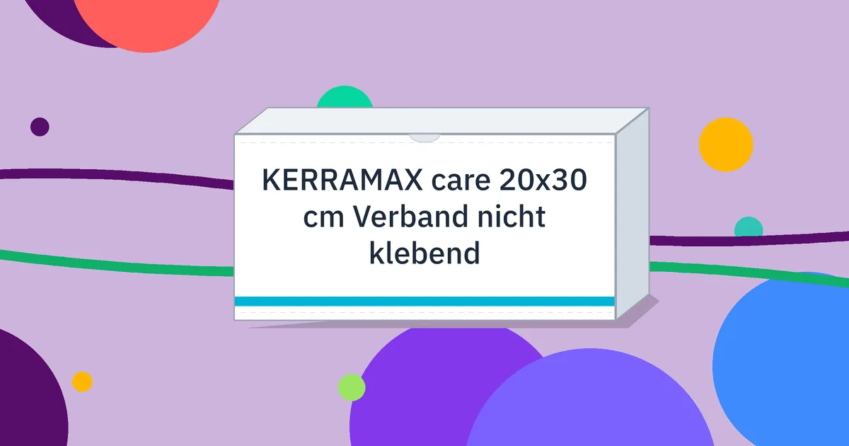 Symbolbild: Packung mit der Aufschrift KERRAMAX care 20x30 cm Verband nicht klebend (PZN 12548789) – Verfügbarkeit und Bezug in Apotheken in Frankfurt am Main