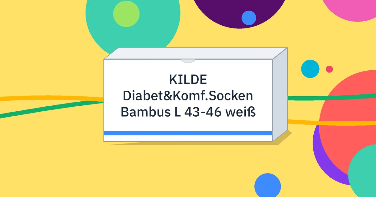Symbolbild: Packung mit der Aufschrift KILDE Diabet&Komf.Socken Bambus L 43-46 weiß (PZN 20798336) – Verfügbarkeit und Bezug in Apotheken in Frankfurt am Main