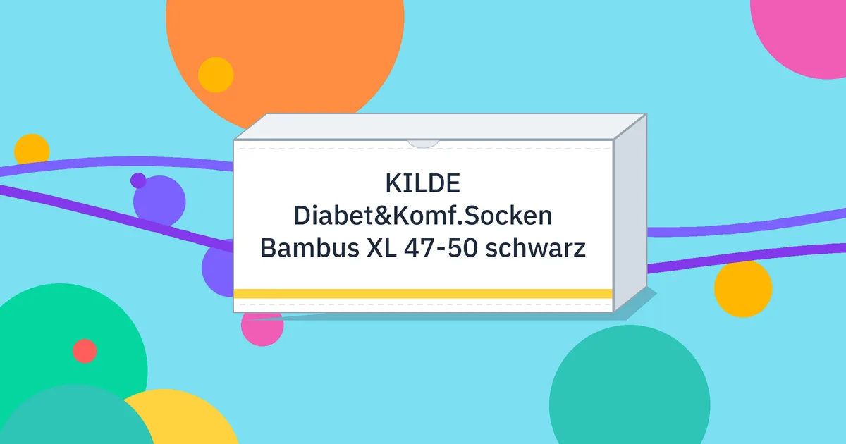 Symbolbild: Packung mit der Aufschrift KILDE Diabet&Komf.Socken Bambus XL 47-50 schwarz (PZN 20798201) – Verfügbarkeit und Bezug in Apotheken in Frankfurt am Main