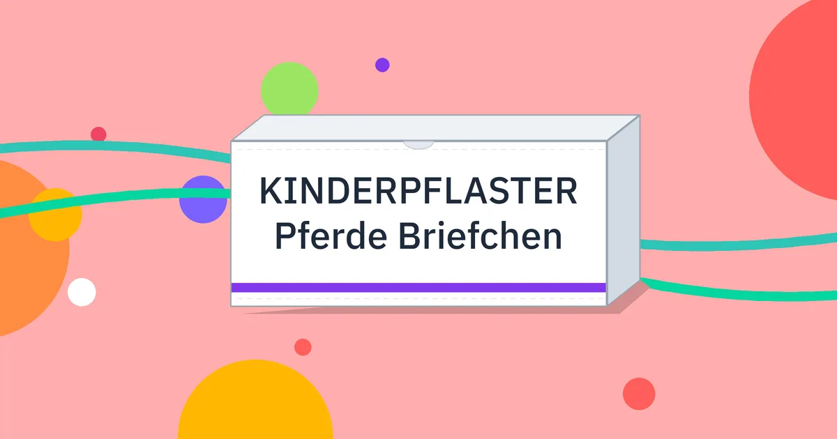 Symbolbild: Packung mit der Aufschrift KINDERPFLASTER Pferde Briefchen (PZN 19405248) – Verfügbarkeit und Bezug in Apotheken in Frankfurt am Main
