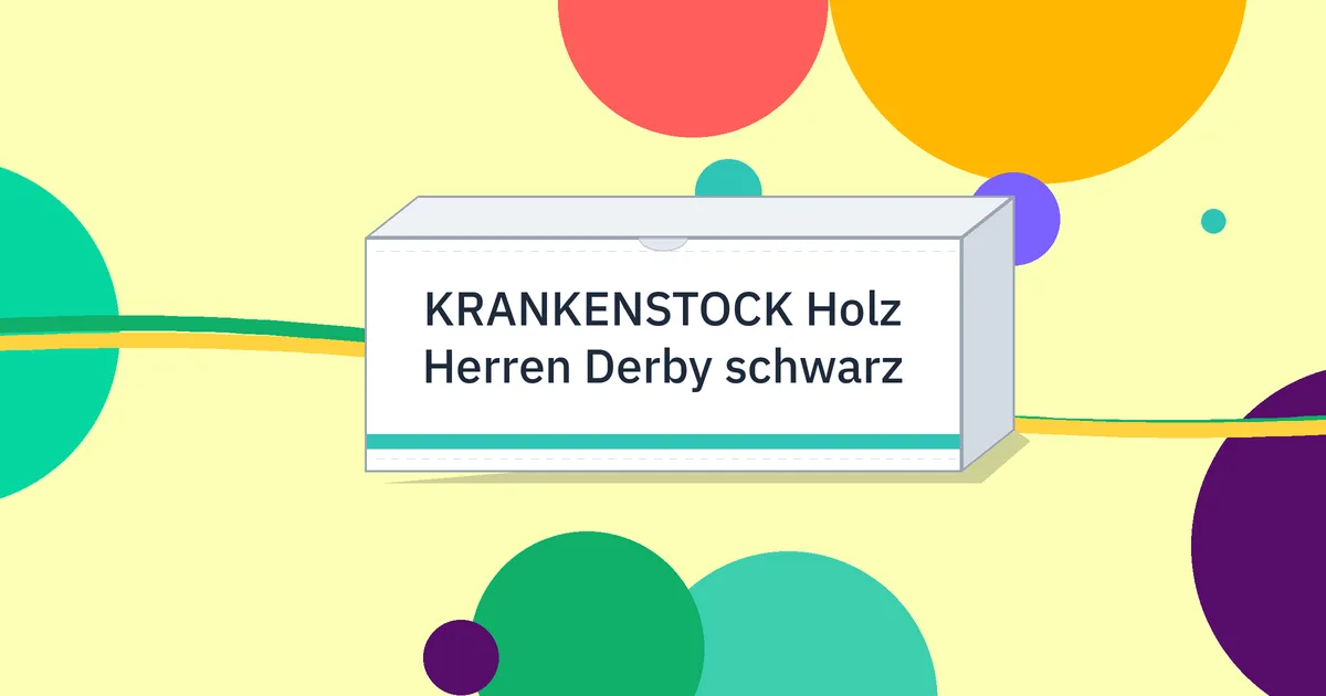 Symbolbild: Packung mit der Aufschrift KRANKENSTOCK Holz Herren Derby schwarz (PZN 03854582) – Verfügbarkeit und Bezug in Apotheken in Frankfurt am Main