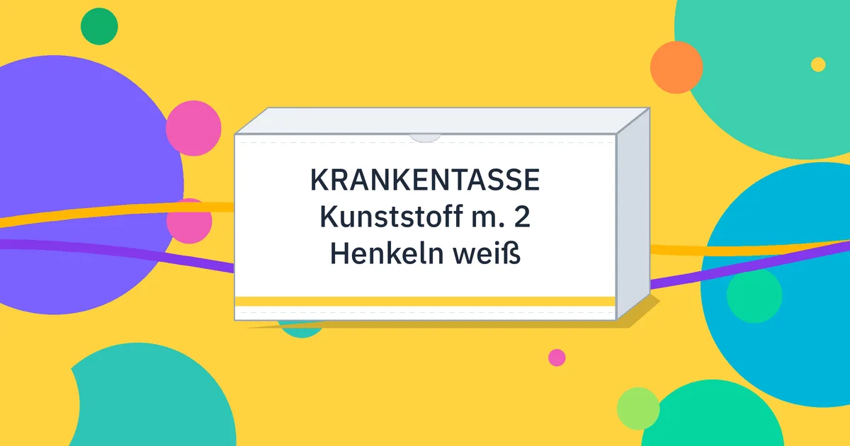 Symbolbild: Packung mit der Aufschrift KRANKENTASSE Kunststoff m. 2 Henkeln weiß (PZN 02769934) – Verfügbarkeit und Bezug in Apotheken in Frankfurt am Main