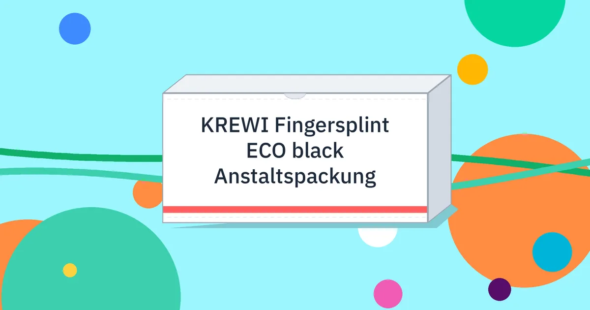 Symbolbild: Packung mit der Aufschrift KREWI Fingersplint ECO black Anstaltspackung (PZN 20392479) – Verfügbarkeit und Bezug in Apotheken in Frankfurt am Main