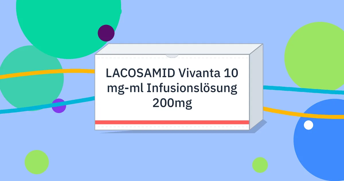 Symbolbild: Packung mit der Aufschrift LACOSAMID Vivanta 10 mg-ml Infusionslösung 200mg (PZN 19168009) – Verfügbarkeit und Bezug in Apotheken in Frankfurt am Main
