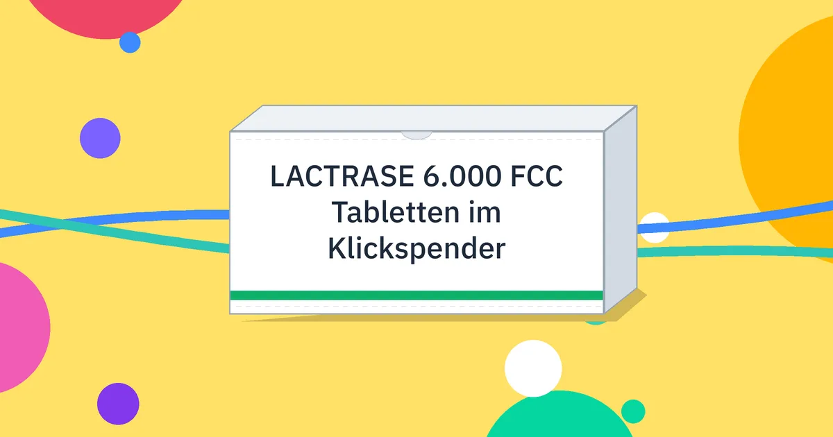 Symbolbild: Packung mit der Aufschrift LACTRASE 6.000 FCC Tabletten im Klickspender (PZN 10950122) – Verfügbarkeit und Bezug in Apotheken in Frankfurt am Main