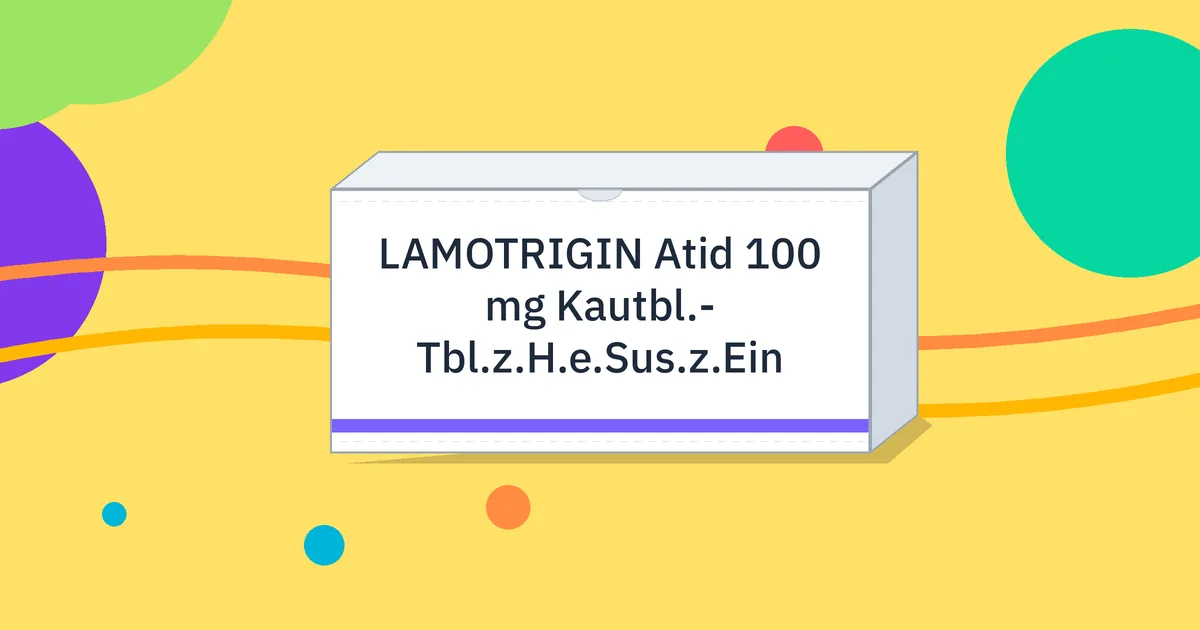 Symbolbild: Packung mit der Aufschrift LAMOTRIGIN Atid 100 mg Kautbl.-Tbl.z.H.e.Sus.z.Ein (PZN 04306492) – Verfügbarkeit und Bezug in Apotheken in Frankfurt am Main