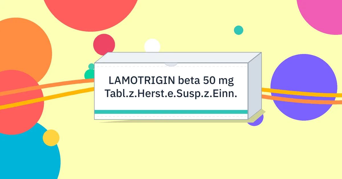 Symbolbild: Packung mit der Aufschrift LAMOTRIGIN beta 50 mg Tabl.z.Herst.e.Susp.z.Einn. (PZN 03645453) – Verfügbarkeit und Bezug in Apotheken in Frankfurt am Main