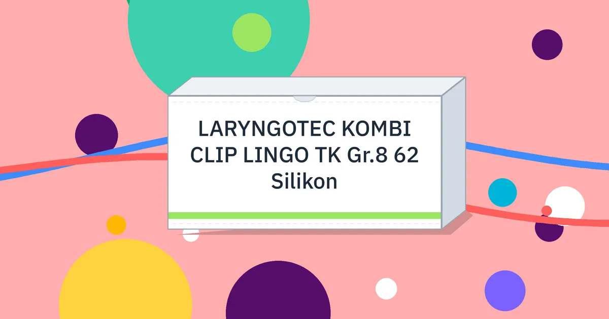 Symbolbild: Packung mit der Aufschrift LARYNGOTEC KOMBI CLIP LINGO TK Gr.8 62 Silikon (PZN 19186349) – Verfügbarkeit und Bezug in Apotheken in Frankfurt am Main