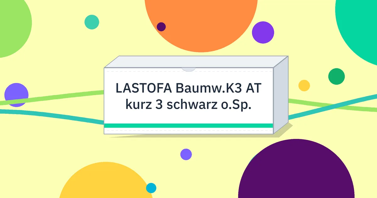 Symbolbild: Packung mit der Aufschrift LASTOFA Baumw.K3 AT kurz 3 schwarz o.Sp. (PZN 01959199) – Verfügbarkeit und Bezug in Apotheken in Frankfurt am Main