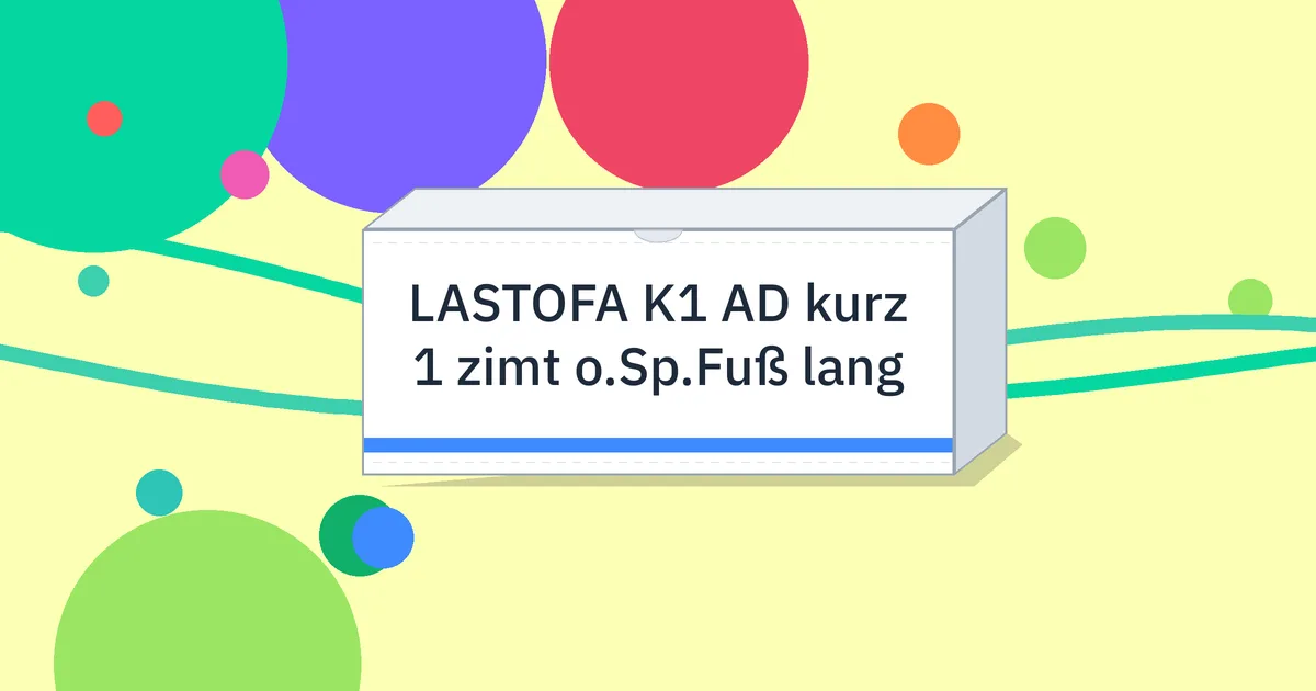 Symbolbild: Packung mit der Aufschrift LASTOFA K1 AD kurz 1 zimt o.Sp.Fuß lang (PZN 14146256) – Verfügbarkeit und Bezug in Apotheken in Frankfurt am Main