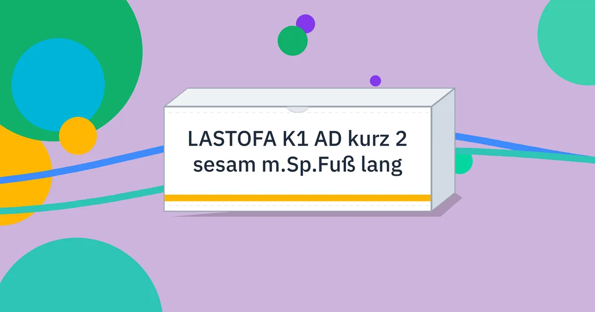 Symbolbild: Packung mit der Aufschrift LASTOFA K1 AD kurz 2 sesam m.Sp.Fuß lang (PZN 13786806) – Verfügbarkeit und Bezug in Apotheken in Frankfurt am Main