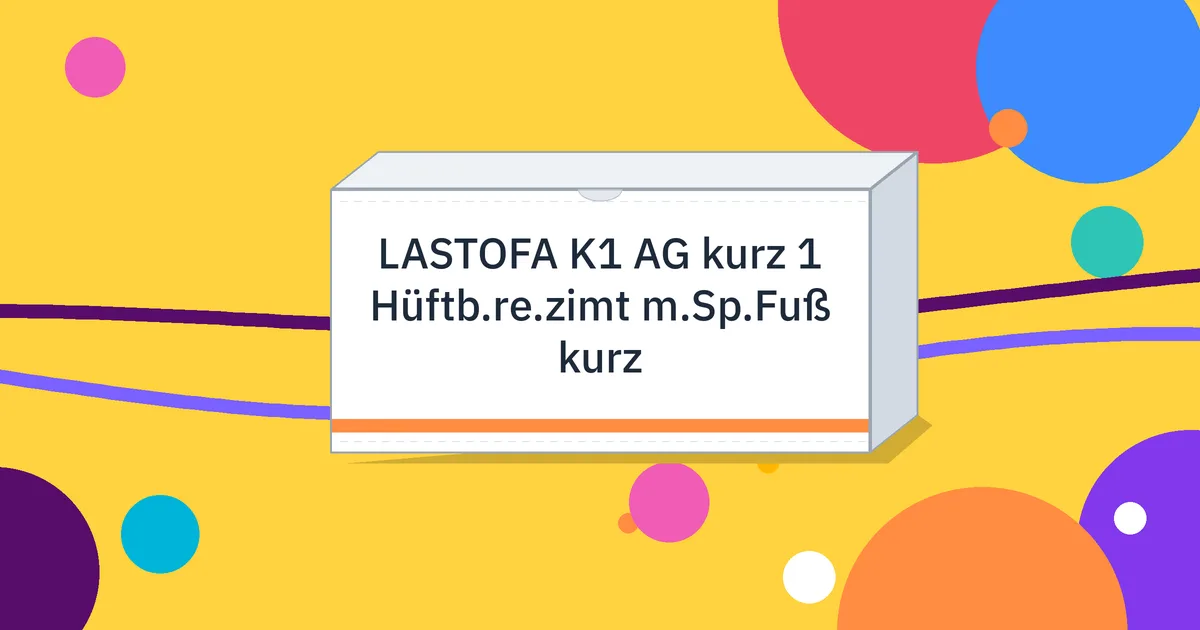 Symbolbild: Packung mit der Aufschrift LASTOFA K1 AG kurz 1 Hüftb.re.zimt m.Sp.Fuß kurz (PZN 13797299) – Verfügbarkeit und Bezug in Apotheken in Frankfurt am Main