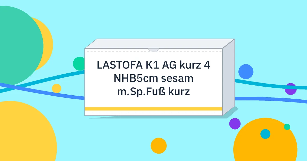 Symbolbild: Packung mit der Aufschrift LASTOFA K1 AG kurz 4 NHB5cm sesam m.Sp.Fuß kurz (PZN 13792445) – Verfügbarkeit und Bezug in Apotheken in Frankfurt am Main