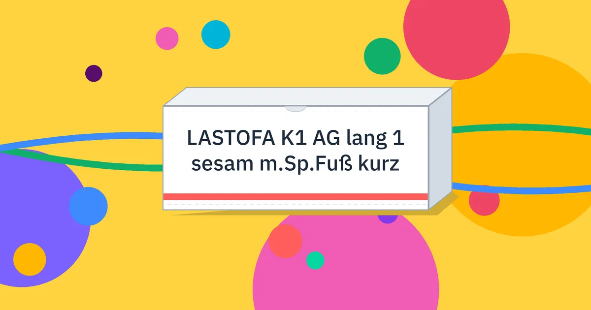 Symbolbild: Packung mit der Aufschrift LASTOFA K1 AG lang 1 sesam m.Sp.Fuß kurz (PZN 13789035) – Verfügbarkeit und Bezug in Apotheken in Frankfurt am Main