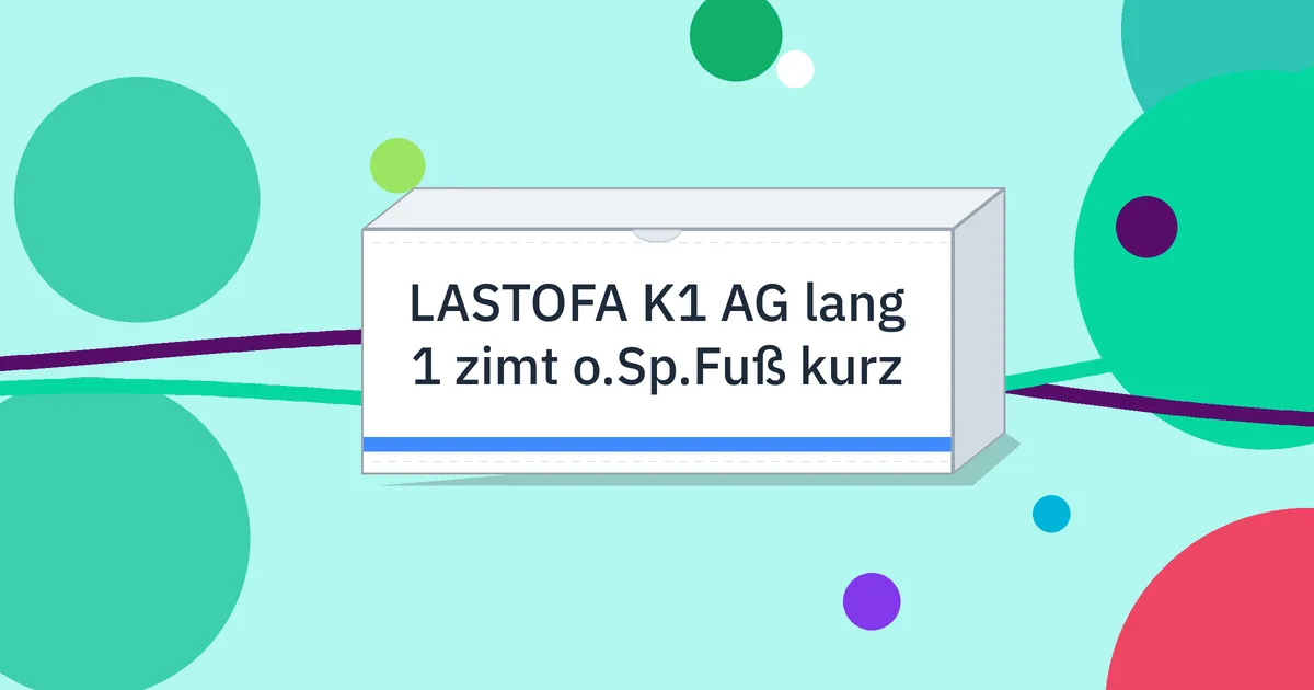 Symbolbild: Packung mit der Aufschrift LASTOFA K1 AG lang 1 zimt o.Sp.Fuß kurz (PZN 13788679) – Verfügbarkeit und Bezug in Apotheken in Frankfurt am Main