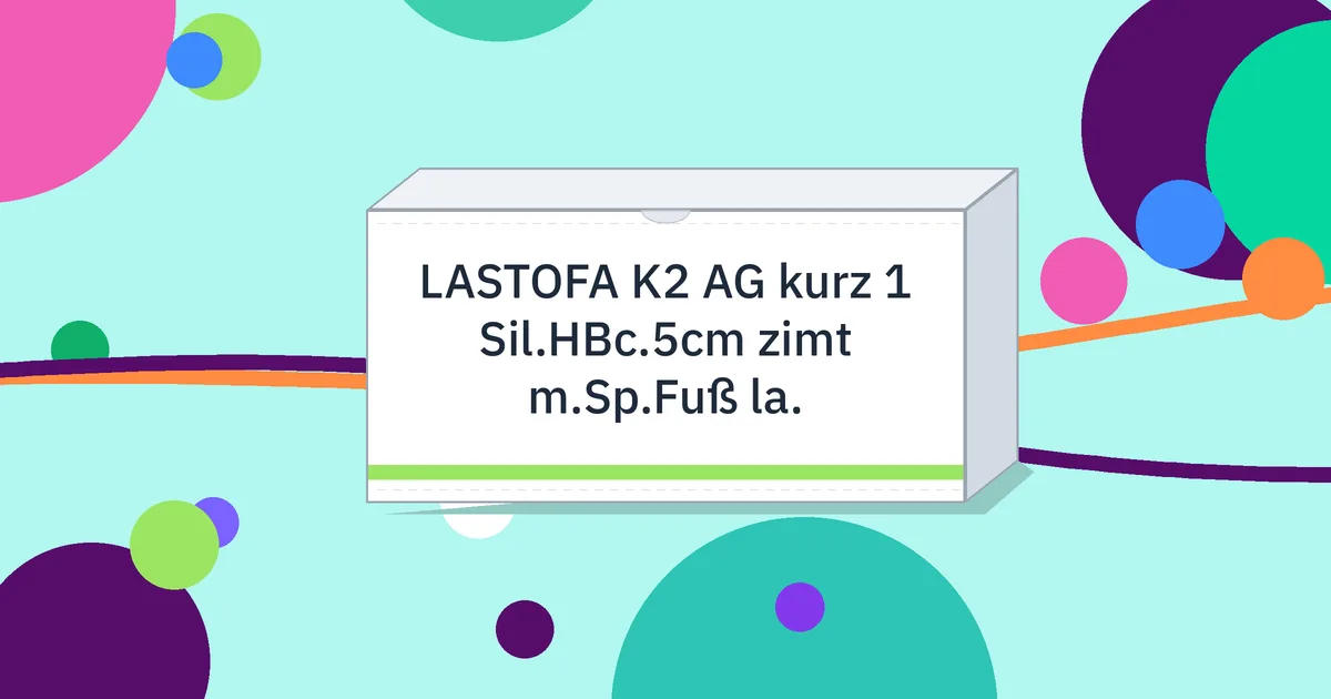 Symbolbild: Packung mit der Aufschrift LASTOFA K2 AG kurz 1 Sil.HBc.5cm zimt m.Sp.Fuß la. (PZN 13801948) – Verfügbarkeit und Bezug in Apotheken in Frankfurt am Main