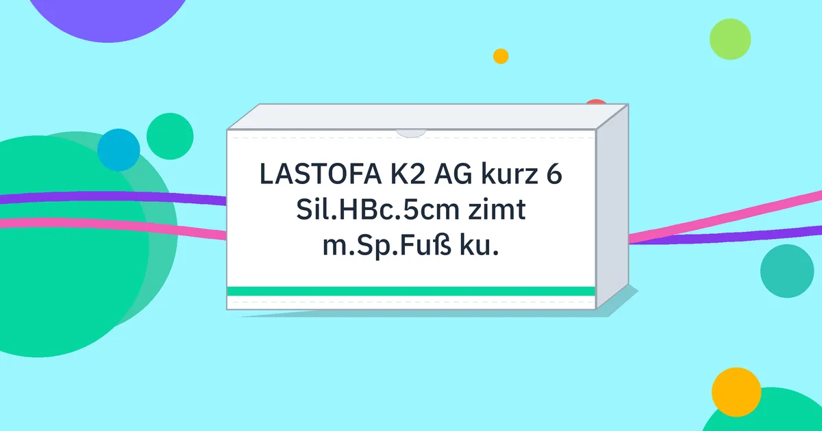 Symbolbild: Packung mit der Aufschrift LASTOFA K2 AG kurz 6 Sil.HBc.5cm zimt m.Sp.Fuß ku. (PZN 13807419) – Verfügbarkeit und Bezug in Apotheken in Frankfurt am Main