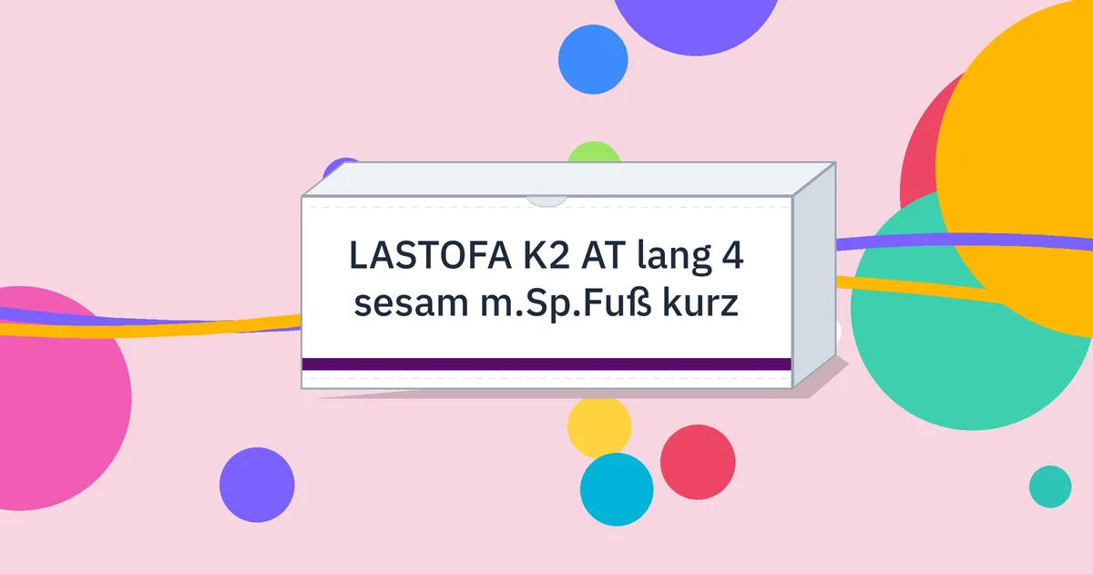 Symbolbild: Packung mit der Aufschrift LASTOFA K2 AT lang 4 sesam m.Sp.Fuß kurz (PZN 13809453) – Verfügbarkeit und Bezug in Apotheken in Frankfurt am Main