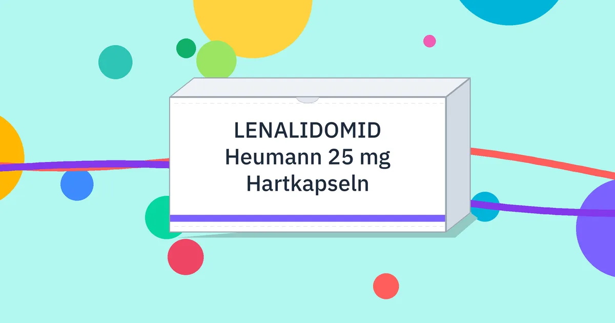 Symbolbild: Packung mit der Aufschrift LENALIDOMID Heumann 25 mg Hartkapseln (PZN 16516993) – Verfügbarkeit und Bezug in Apotheken in Frankfurt am Main