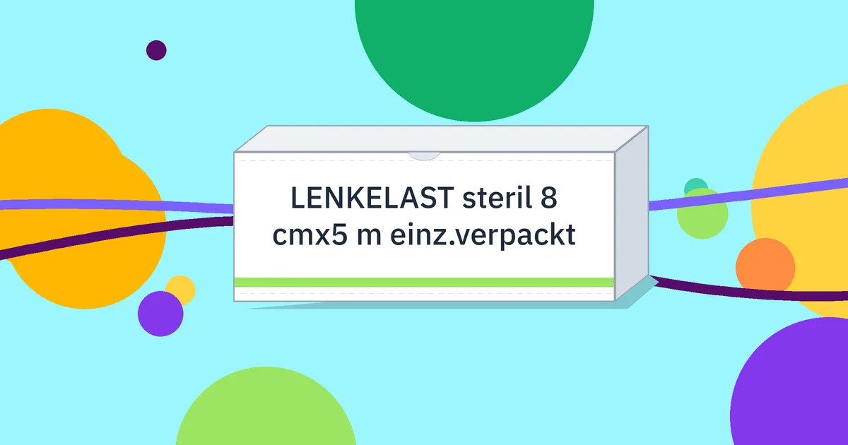 Symbolbild: Packung mit der Aufschrift LENKELAST steril 8 cmx5 m einz.verpackt (PZN 18241810) – Verfügbarkeit und Bezug in Apotheken in Frankfurt am Main