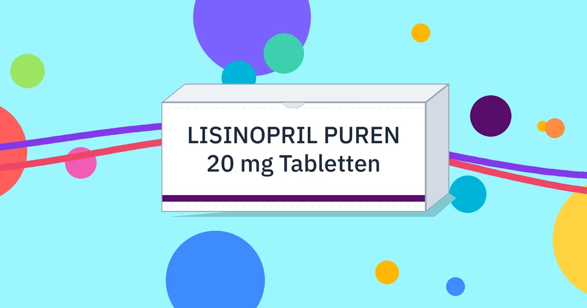Symbolbild: Packung mit der Aufschrift LISINOPRIL PUREN 20 mg Tabletten (PZN 13706322) – Verfügbarkeit und Bezug in Apotheken in Frankfurt am Main