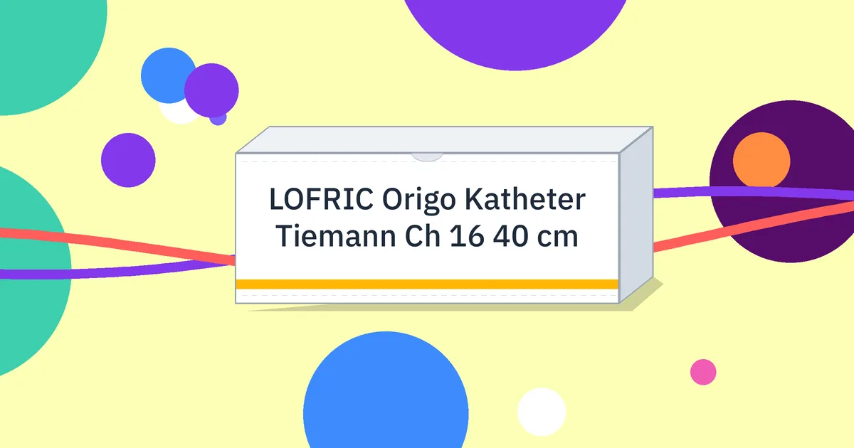 Symbolbild: Packung mit der Aufschrift LOFRIC Origo Katheter Tiemann Ch 16 40 cm (PZN 16672546) – Verfügbarkeit und Bezug in Apotheken in Frankfurt am Main