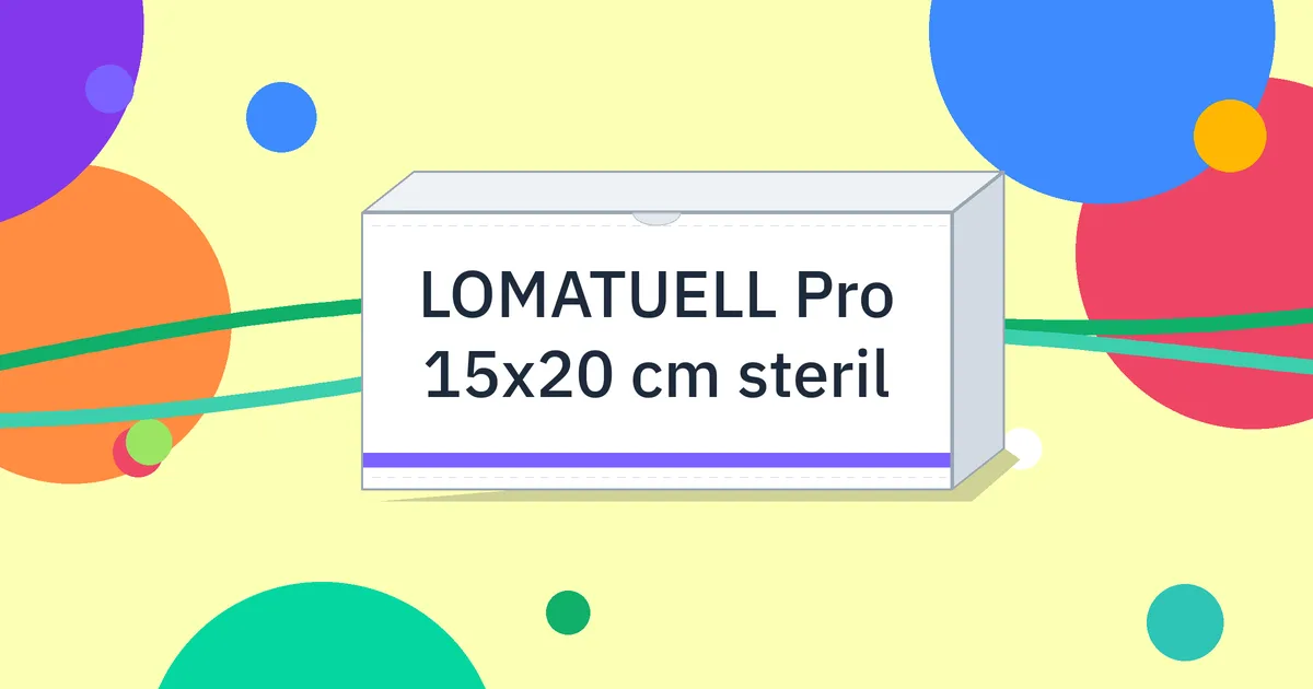 Symbolbild: Packung mit der Aufschrift LOMATUELL Pro 15x20 cm steril (PZN 19763344) – Verfügbarkeit und Bezug in Apotheken in Frankfurt am Main