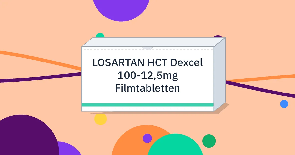 Symbolbild: Packung mit der Aufschrift LOSARTAN HCT Dexcel 100-12,5mg Filmtabletten (PZN 08998989) – Verfügbarkeit und Bezug in Apotheken in Frankfurt am Main