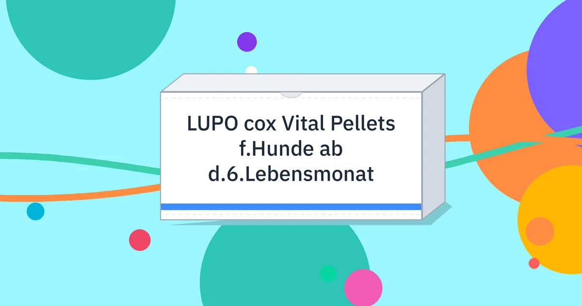 Symbolbild: Packung mit der Aufschrift LUPO cox Vital Pellets f.Hunde ab d.6.Lebensmonat (PZN 19252164) – Verfügbarkeit und Bezug in Apotheken in Frankfurt am Main