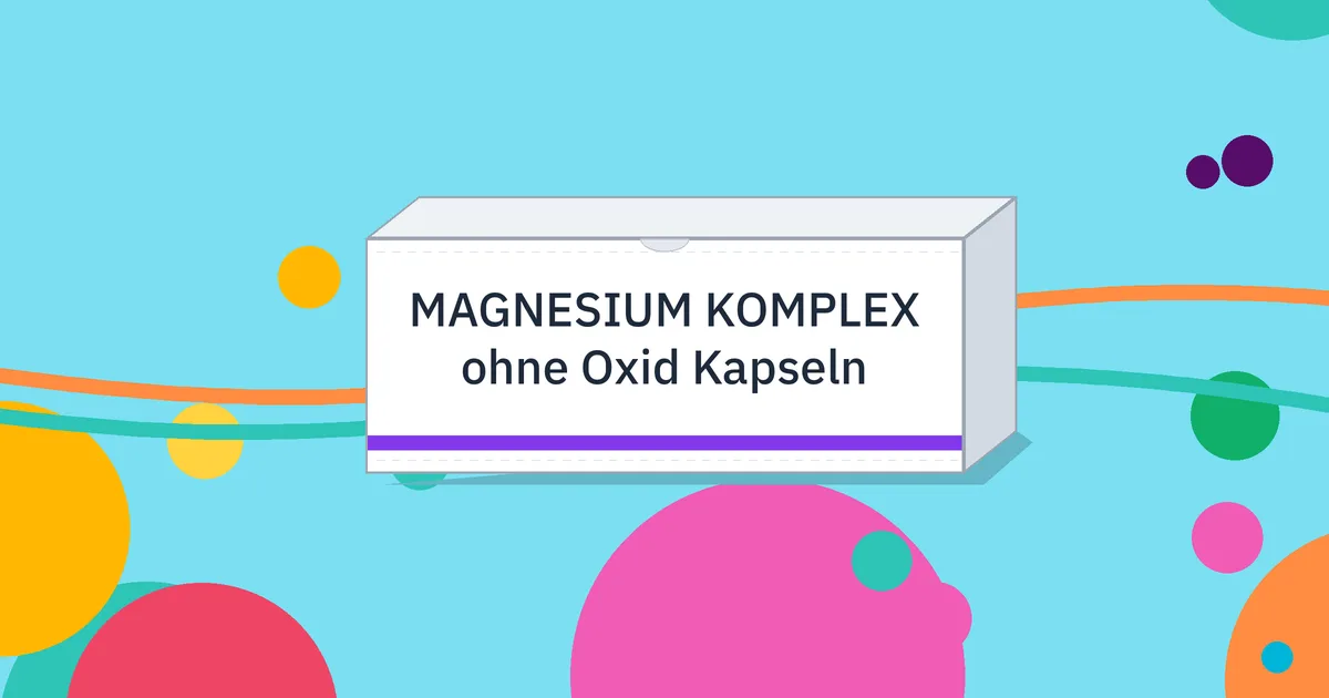 Symbolbild: Packung mit der Aufschrift MAGNESIUM KOMPLEX ohne Oxid Kapseln (PZN 19902923) – Verfügbarkeit und Bezug in Apotheken in Frankfurt am Main