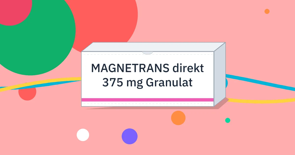 Symbolbild: Packung mit der Aufschrift MAGNETRANS direkt 375 mg Granulat (PZN 07758289) – Verfügbarkeit und Bezug in Apotheken in Frankfurt am Main