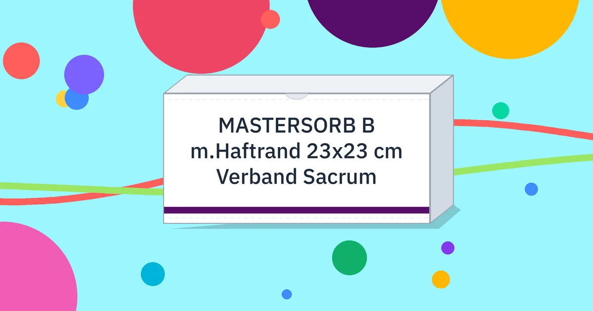 Symbolbild: Packung mit der Aufschrift MASTERSORB B m.Haftrand 23x23 cm Verband Sacrum (PZN 20391014) – Verfügbarkeit und Bezug in Apotheken in Frankfurt am Main