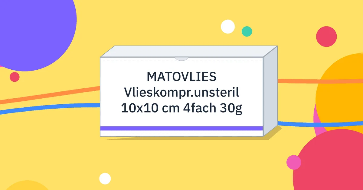 Symbolbild: Packung mit der Aufschrift MATOVLIES Vlieskompr.unsteril 10x10 cm 4fach 30g (PZN 00589837) – Verfügbarkeit und Bezug in Apotheken in Frankfurt am Main